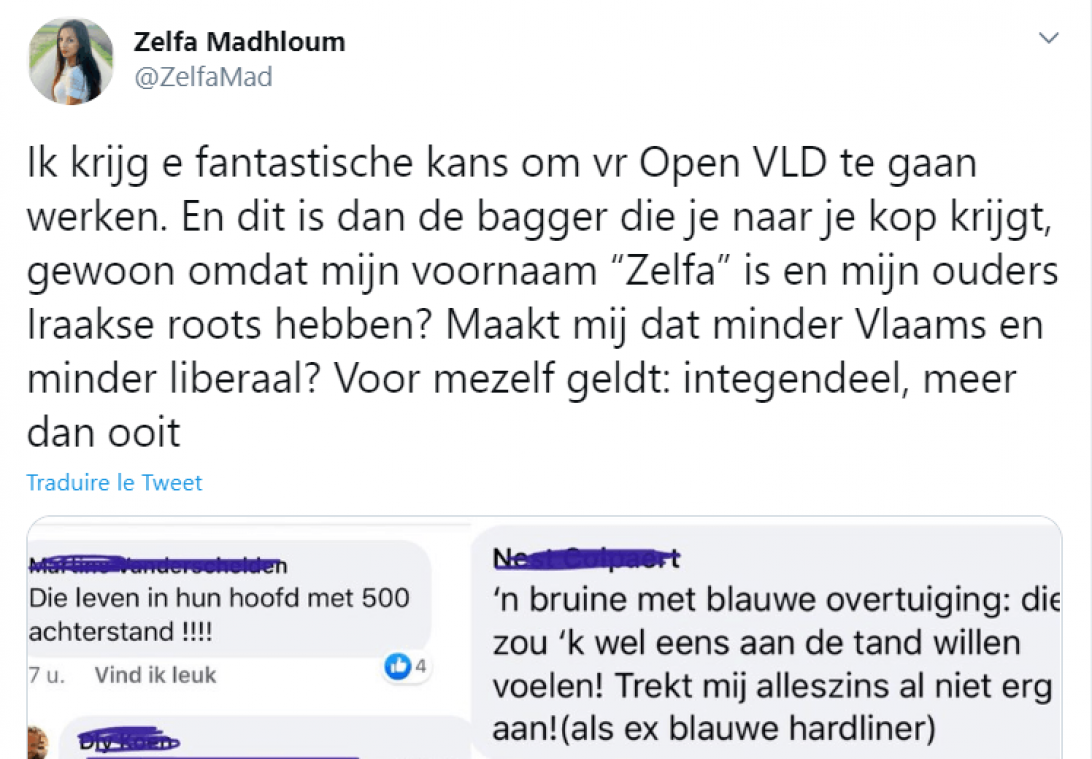 La porte-parole de l'Open Vld choquée par les propos racistes qui la ...