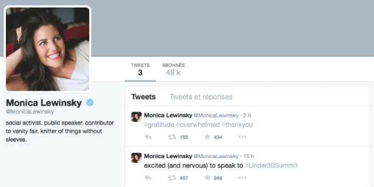 Enorme succès de Monica Lewinsky après son inscription sur Twitter ...