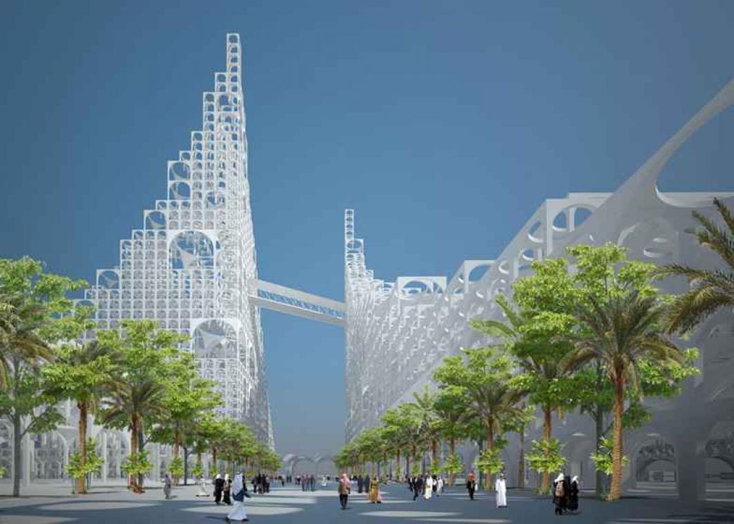 Création folle: Un building futuriste recouvert de cascades d'eau ...